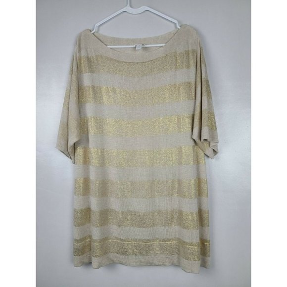 Tops | Chicos Women Metallic Stripe Top Sz Xl Cream Gold | Poshmark